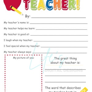 Teacher Appreciation Week All About My Teacher Form to Download and ...