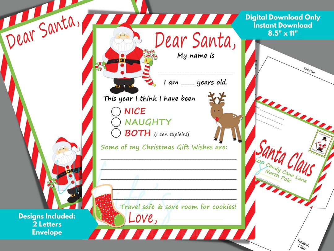 Letter to Santa With Matching Envelope to Download and Print With Red ...