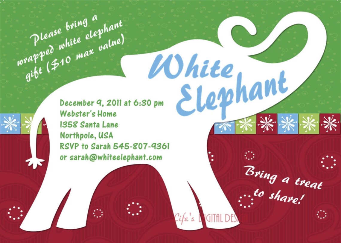 White Elephant Party Invitation Customizable Printable 4x6 or 5x7 Size ...