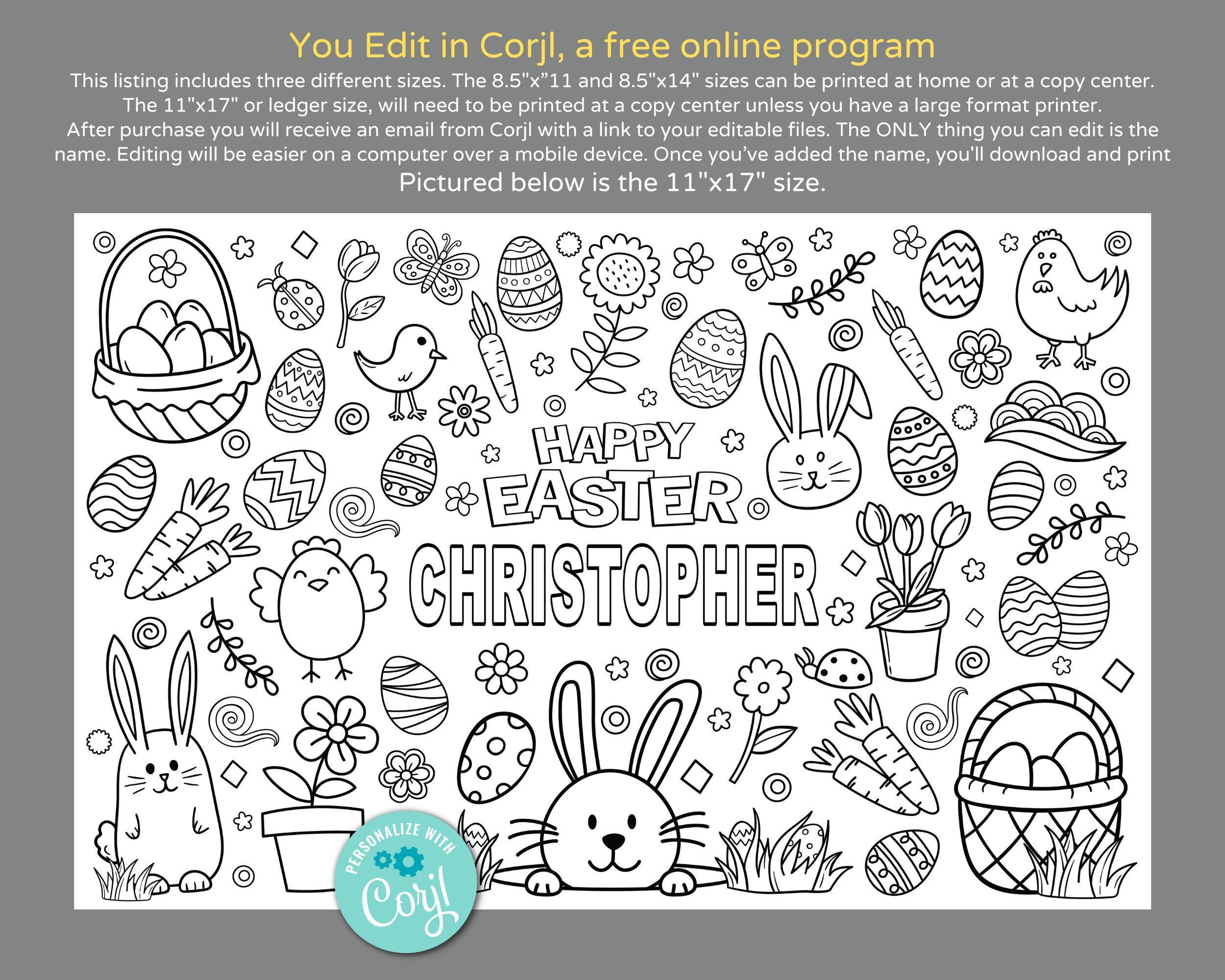Easter Coloring Placemats to Instantly Edit in Corjl, Personalized ...