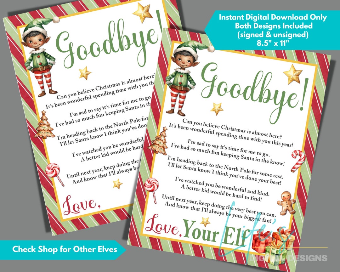 Goodbye Elf Letter to Download and Print, Christmas Elf Letter for Kids ...