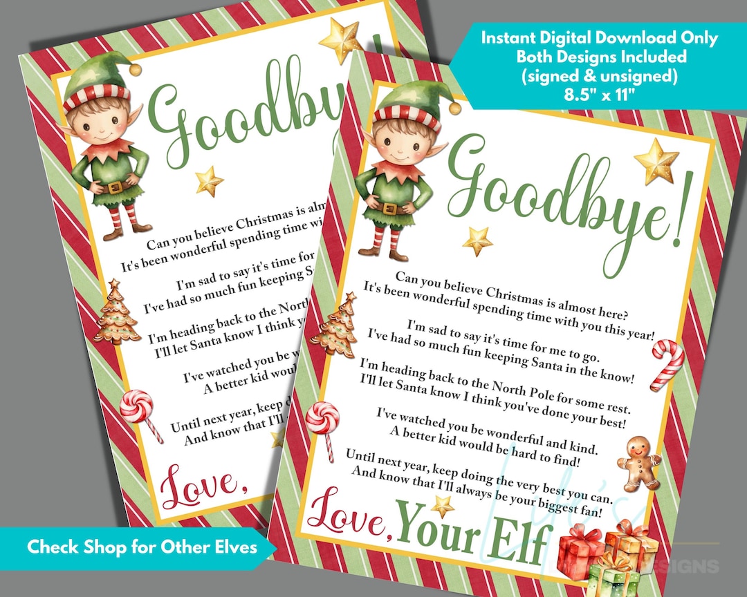 Goodbye Elf Letter to Download and Print, Christmas Elf Letter for Kids ...