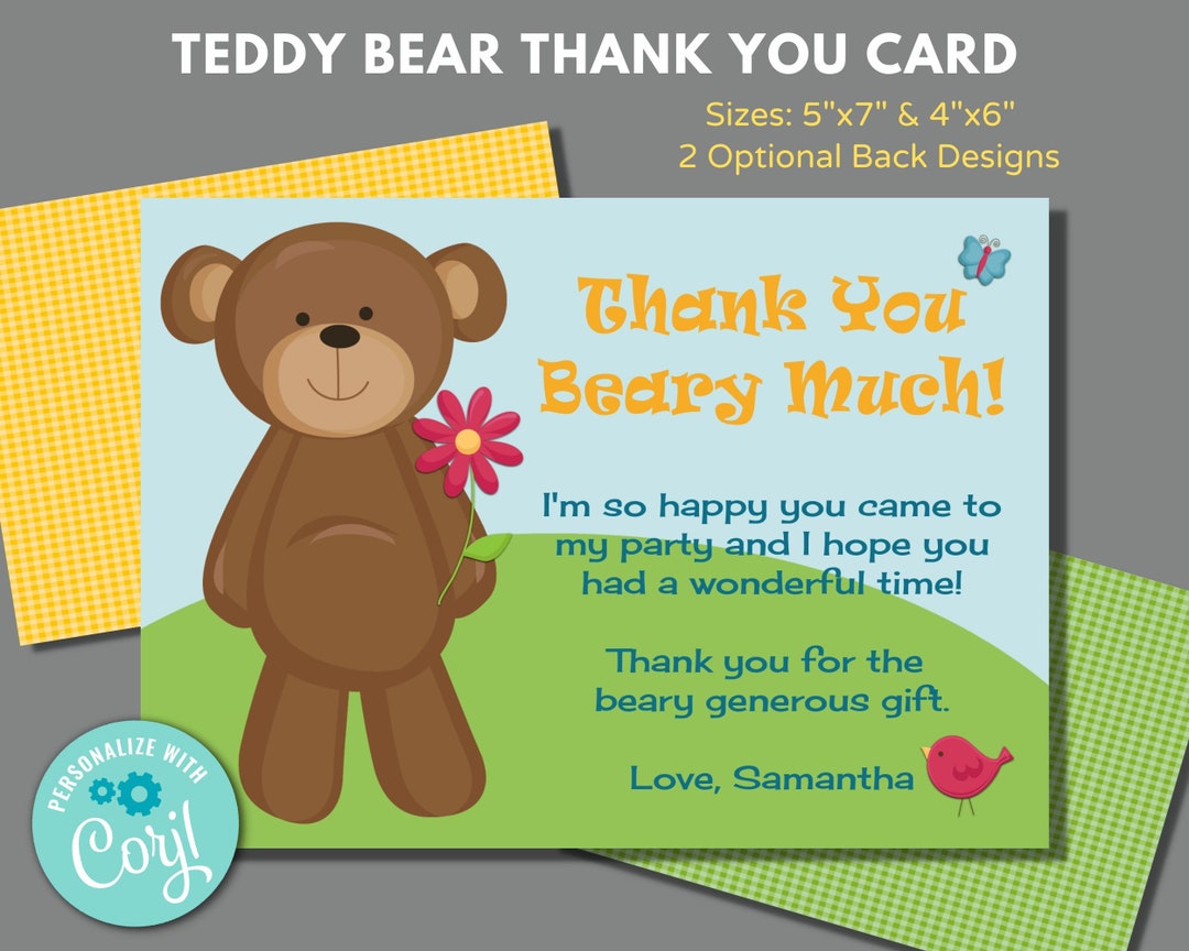 Teddy Bear Thank You Card Template to Instantly Edit in Corjl, Download ...