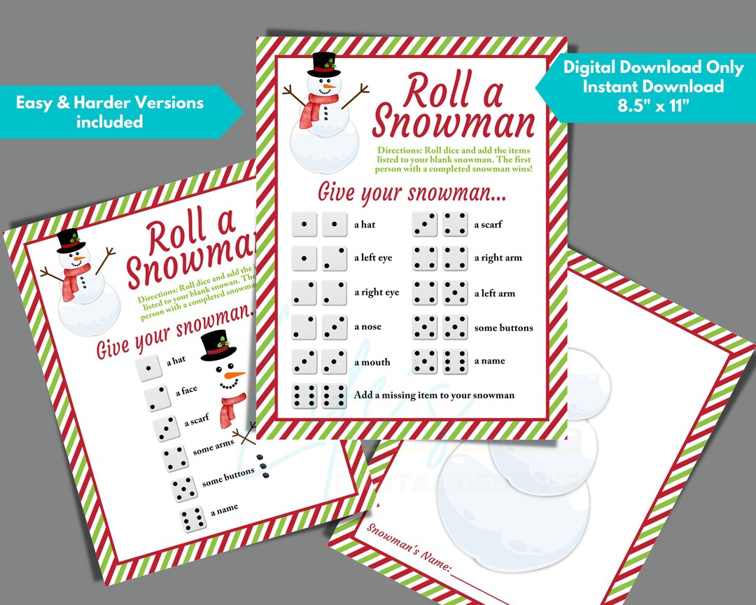 Roll a Snowman Christmas Party Game to Download, Christmas Party Games ...