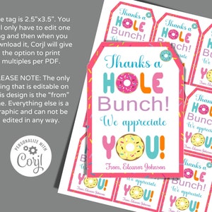 Teacher Appreciation Gift Tags for Donuts to Edit in Corjl, Download ...