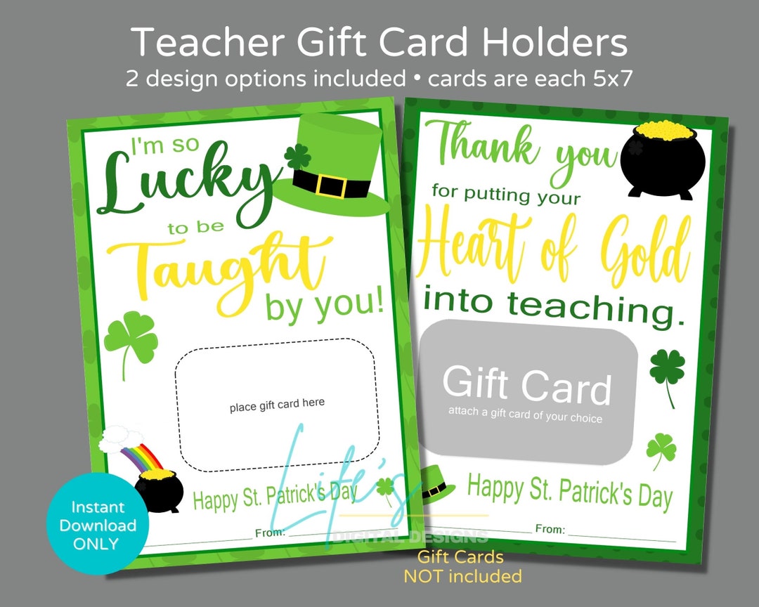 St. Patrick's Day Teacher Gift Card Holder Printables (PDF Download) - Etsy