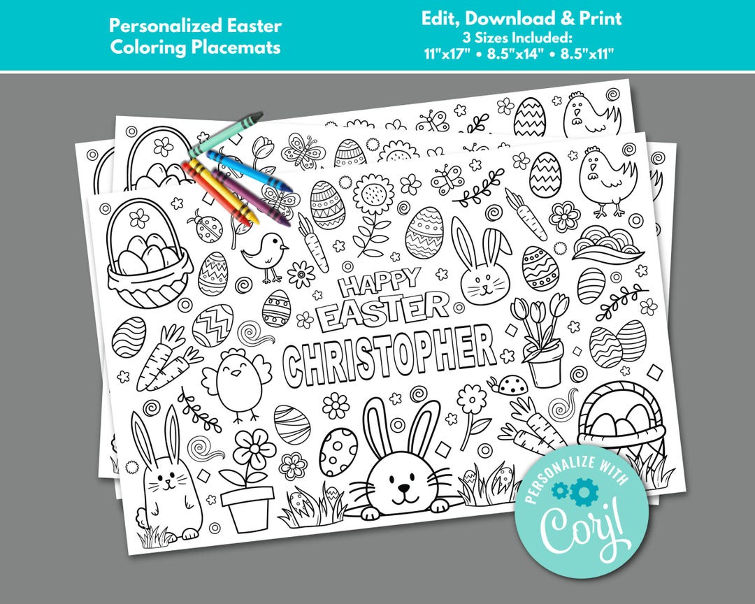 Easter Coloring Placemats to Instantly Edit in Corjl, Personalized ...