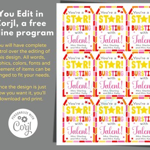 You're a Star Bursting With Talent Tags to Edit in Corjl, Download and ...