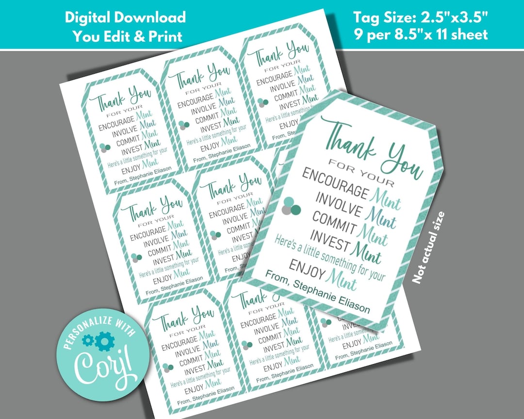 Teacher Appreciation Mint Candy Gift Tag to Edit in Corjl, Download and ...