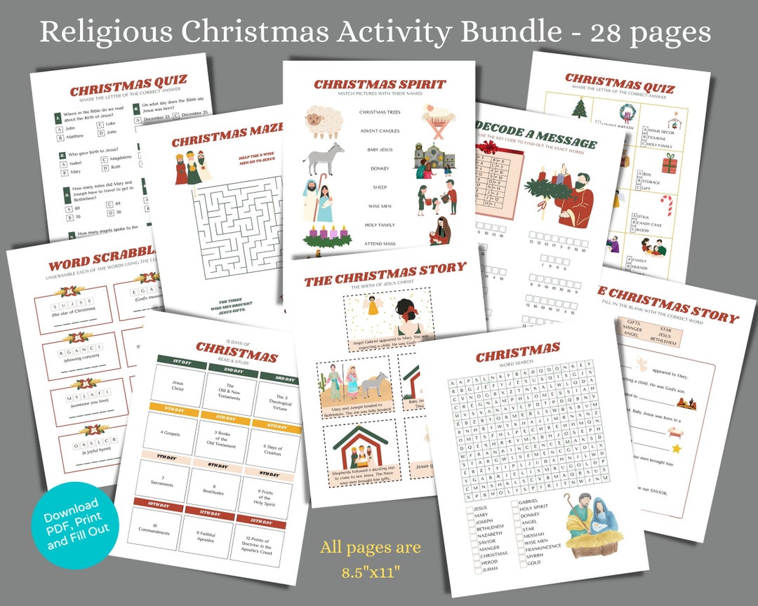 Religious Christmas Activity and Coloring Pages Bundle to Download and ...
