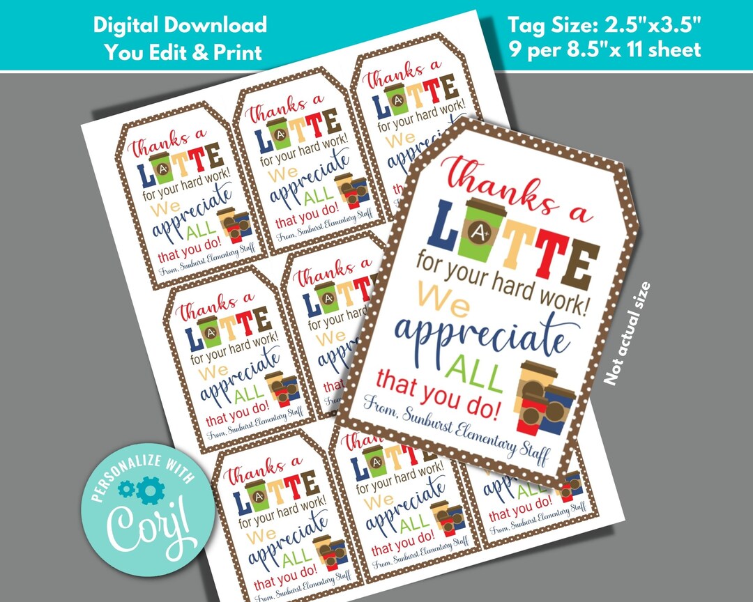 Teacher Appreciation Week Gift Tags to Edit in Corjl, Download and ...
