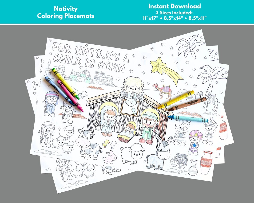 Nativity Christmas Coloring Placemats, Nativity Scene Coloring Placemat ...