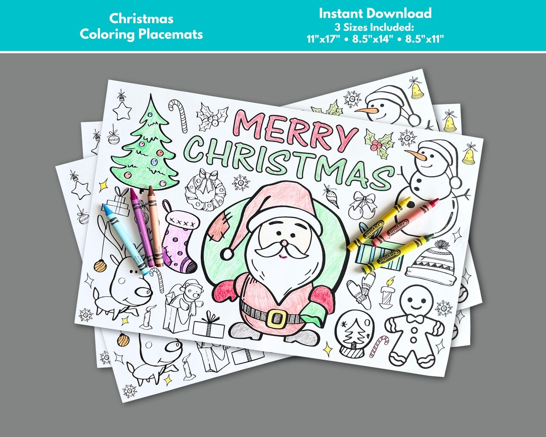 Christmas Coloring Placemats, Santa Placemat Printable, Merry Christmas ...