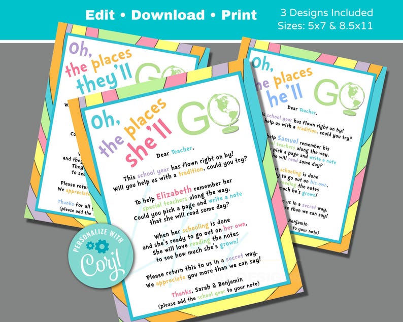 Oh the Places You'll Go Instruction Letter for Teachers to Sign Book ...