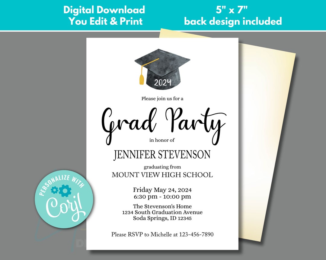 Graduation Party Invitations to Edit in Corjl Download and Print ...