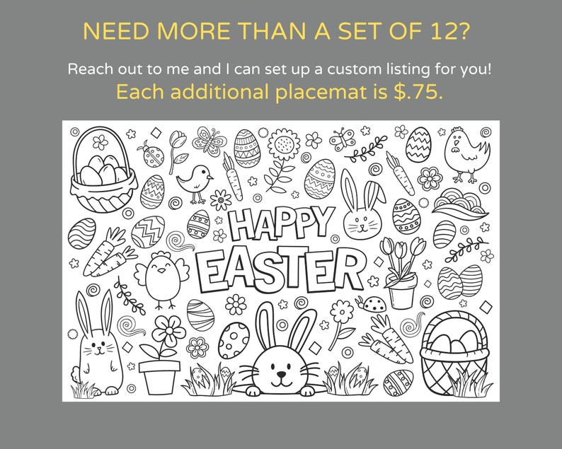 Easter Paper Placemats for Kids, SET of 12 Happy Easter Placemats ...