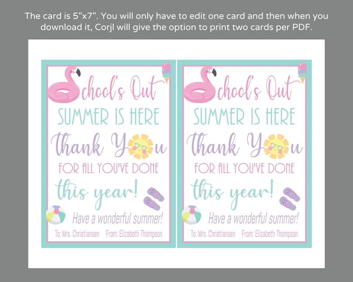 End of School Year Teacher Card to Edit Download and Print School's Out ...