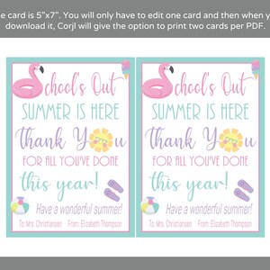 End of School Year Teacher Card to Edit Download and Print School's Out ...