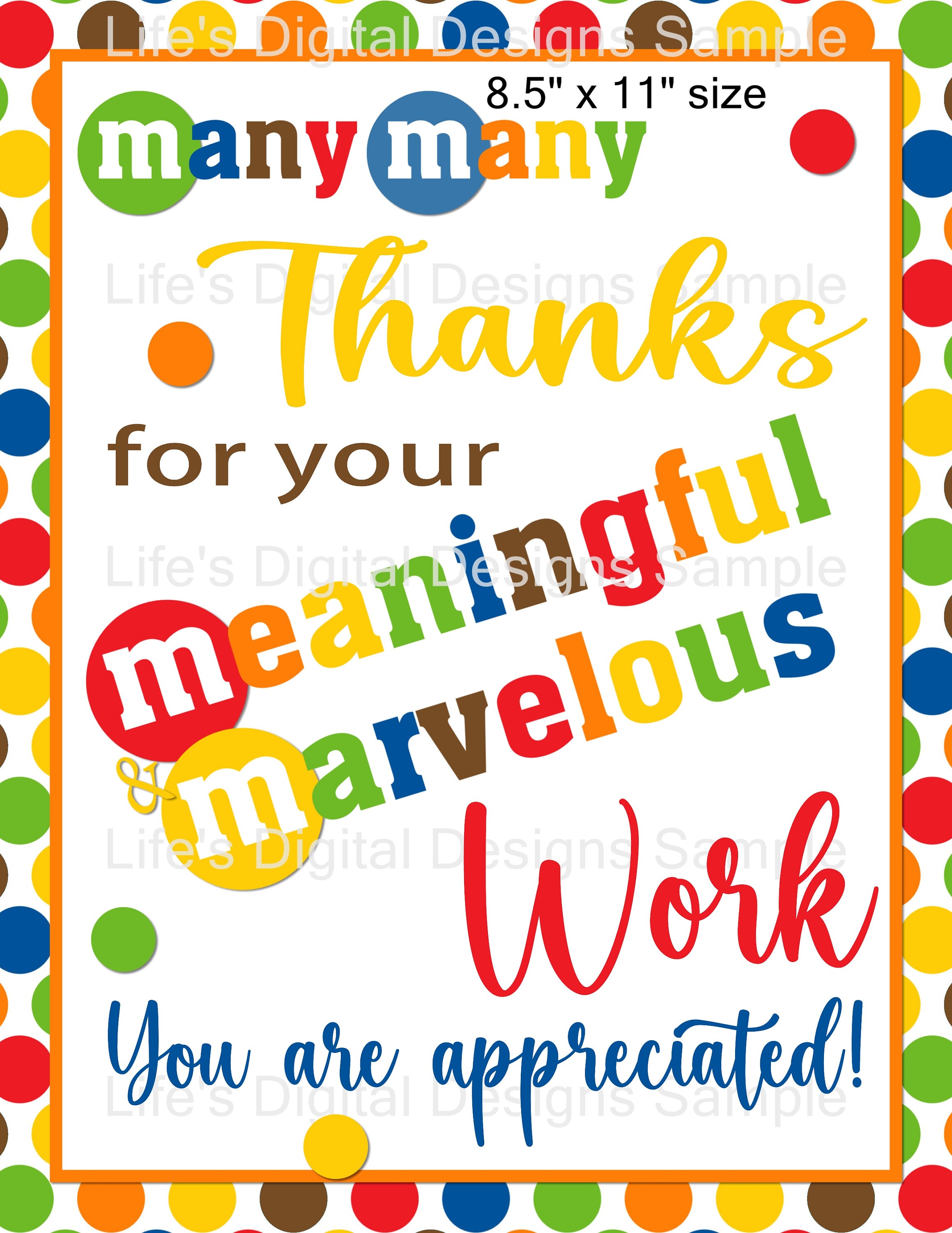 Employee Appreciation M&M Sign to Download and Print for Teacher ...