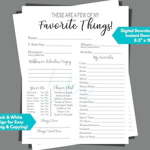 Favorite Things Questionnaire to Download and Print, Coworker Questions ...