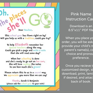 Oh the Places You'll Go Book Instruction Letter for Teachers Sign Book ...