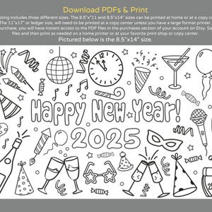 New Years Coloring Placemats, NYE Coloring Page, New Years Eve Activity ...