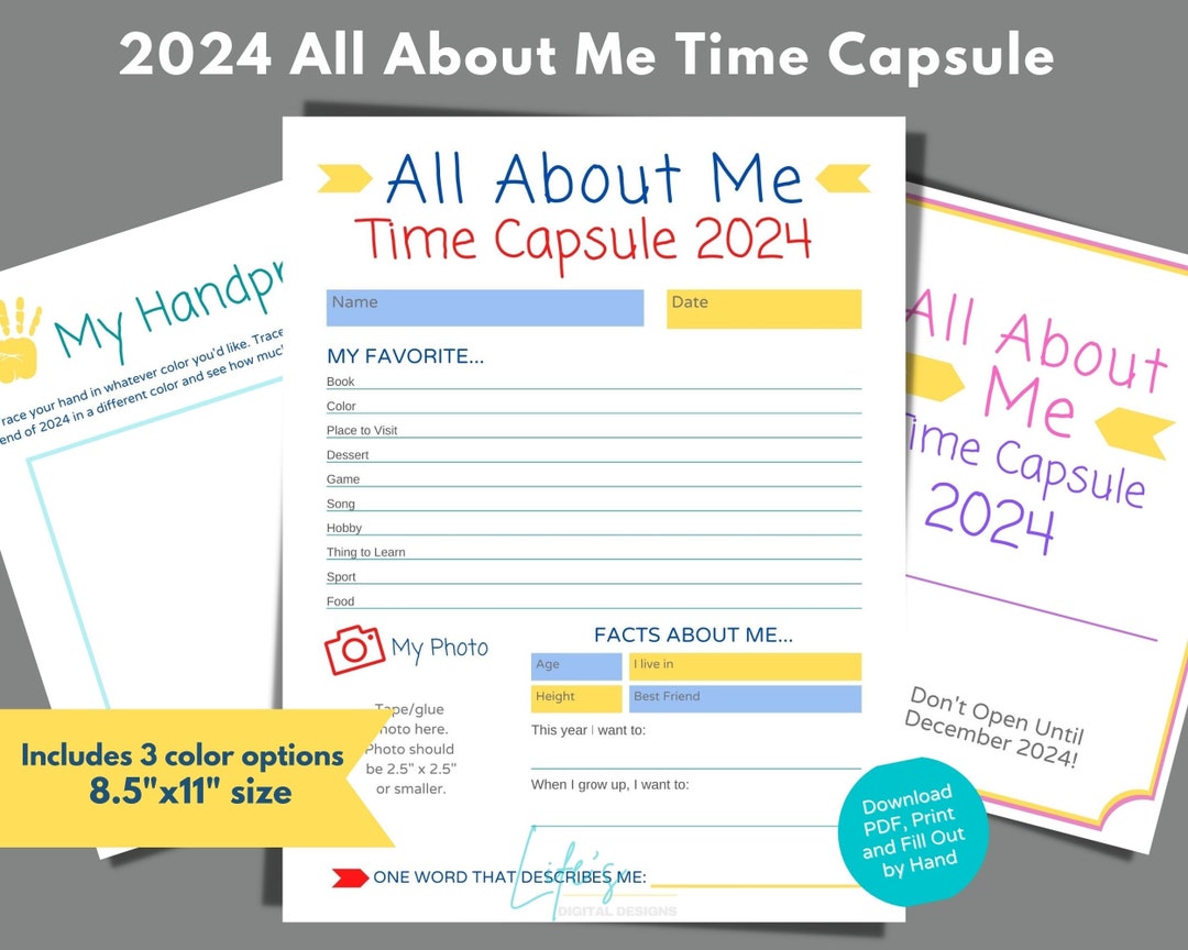 All About Me Time Capsule 2024 to Download and Print With 3 Color ...