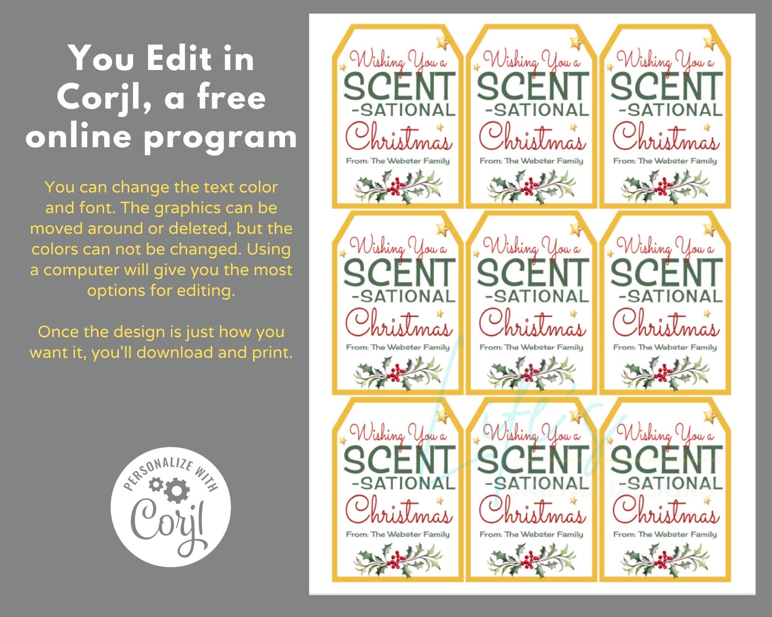Wishing You a Scentsational Christmas Gift Tag to Edit in Corjl ...