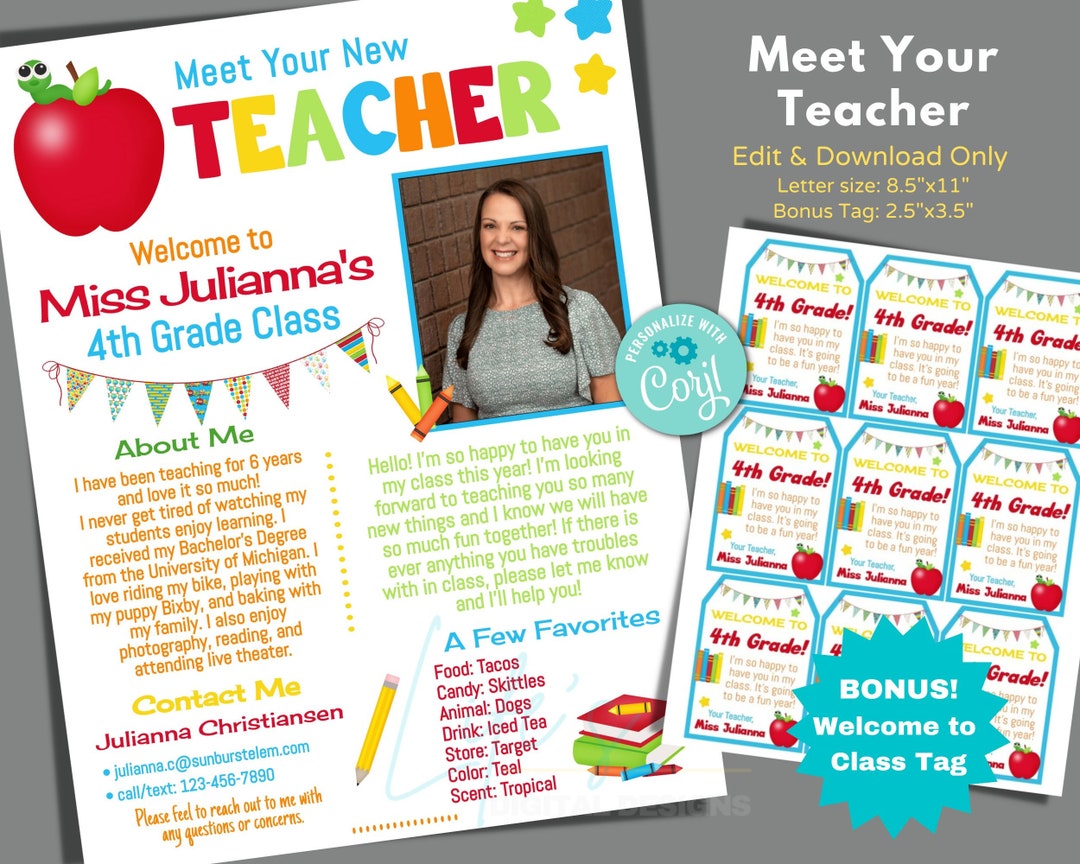 Meet the Teacher Template to Instantly Edit in Corjl, Download and ...