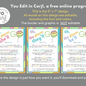 Oh the Places You'll Go Instruction Letter for Teachers to Sign Book ...