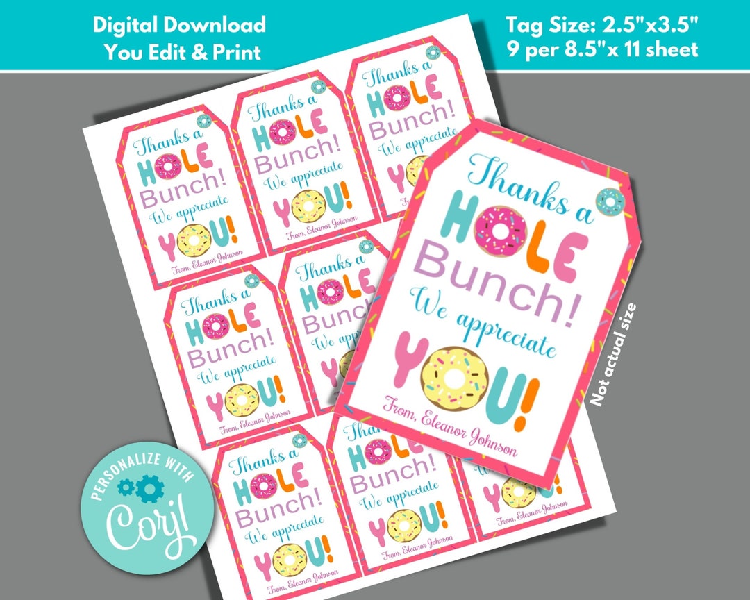 Teacher Appreciation Gift Tags for Donuts to Edit in Corjl, Download ...