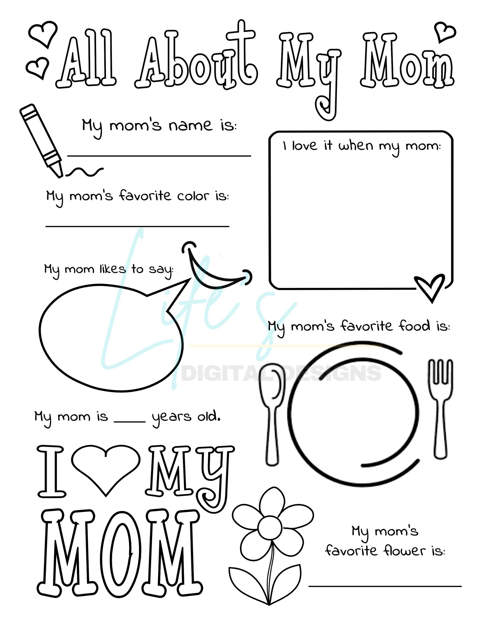 All About My Mom Coloring Page to Download and Print - Etsy