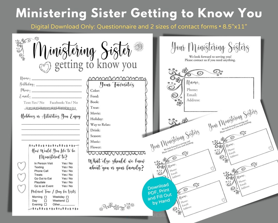 Ministering Sister Getting to Know You Questionnaire to Download and ...