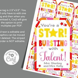 You're a Star Bursting With Talent Tags to Edit in Corjl, Download and ...