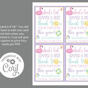 End of School Year Teacher Card to Edit Download and Print School's Out ...