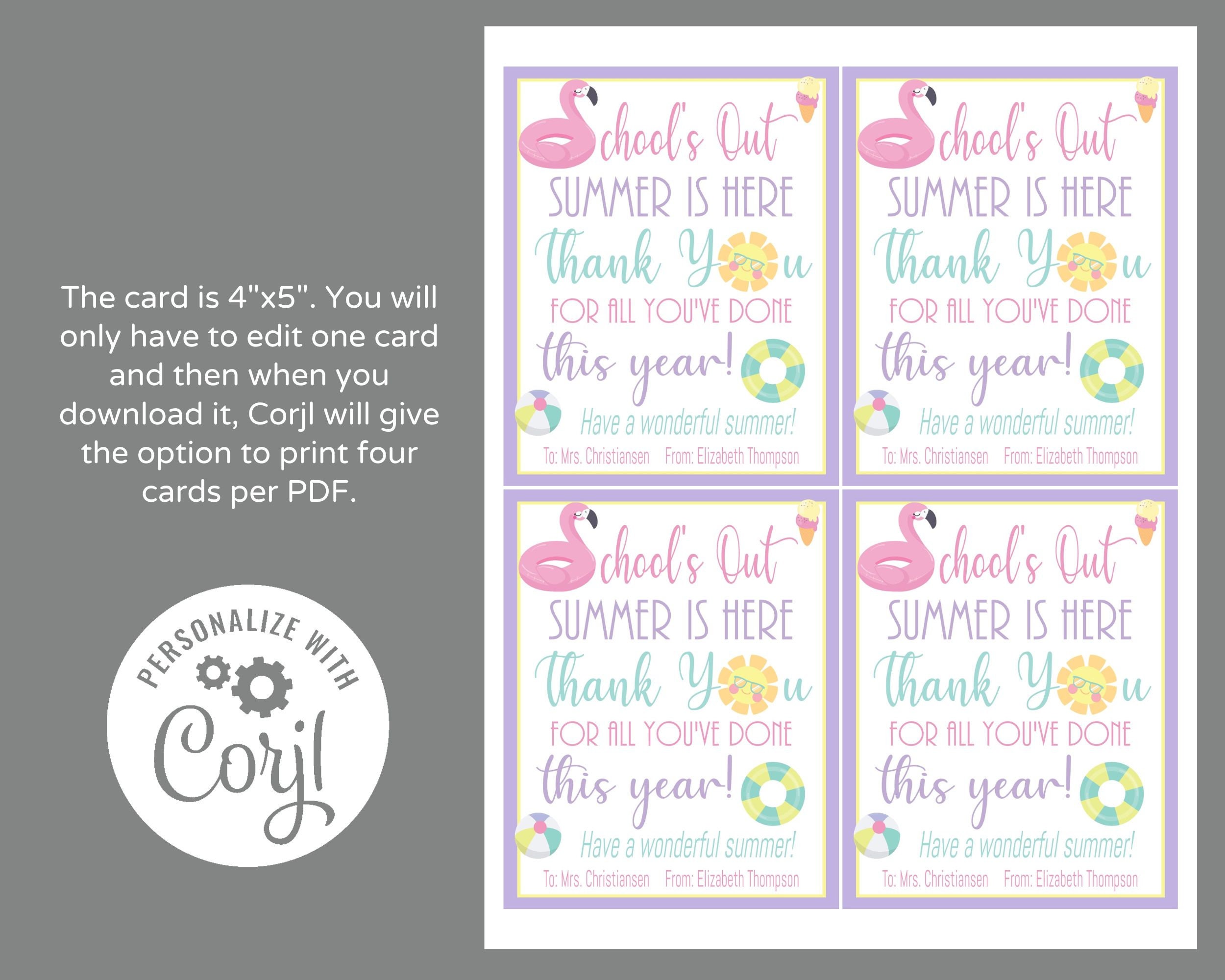 End of School Year Teacher Card to Edit Download and Print School's Out ...