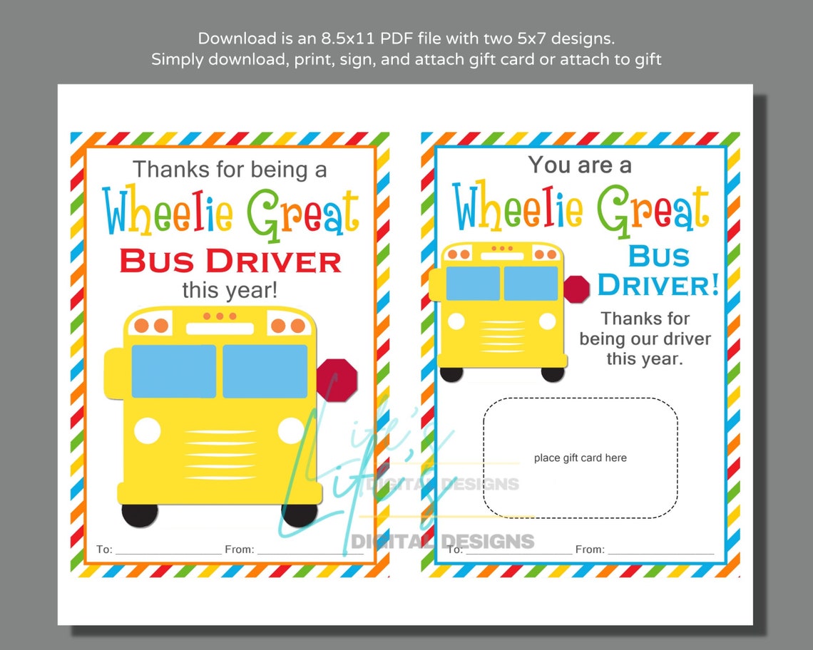 Bus Driver Gift Card Holder and Gift Card to Download and Print ...