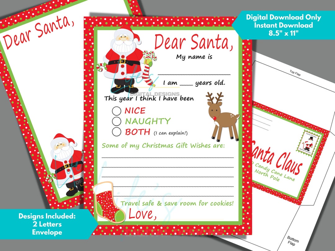 Letter to Santa and Matching Envelope to Download and Print With Red ...
