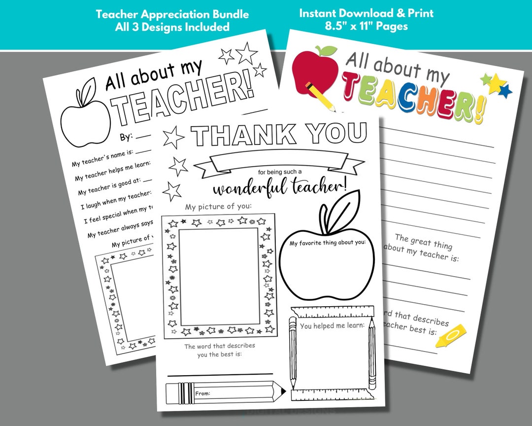 Teacher Appreciation Bundle, All About My Teacher in Color and a ...