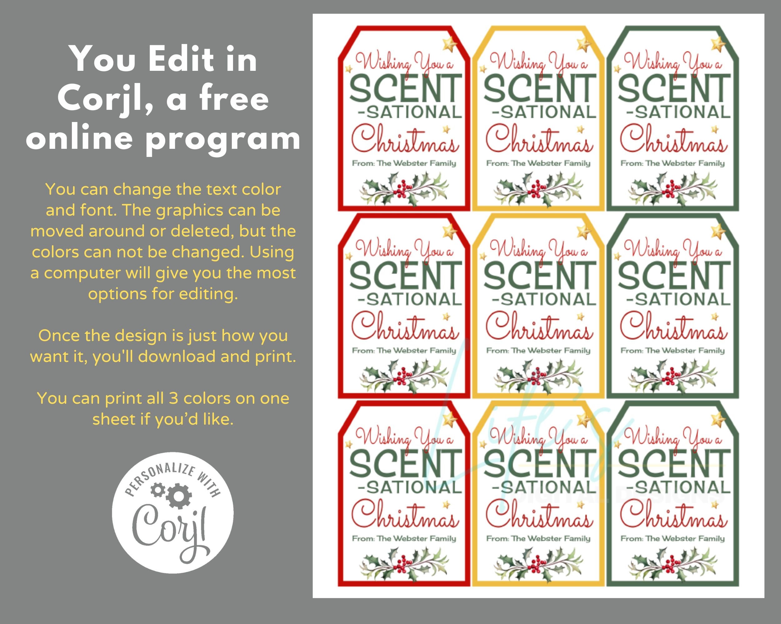 Wishing You a Scentsational Christmas Gift Tag to Edit in Corjl ...