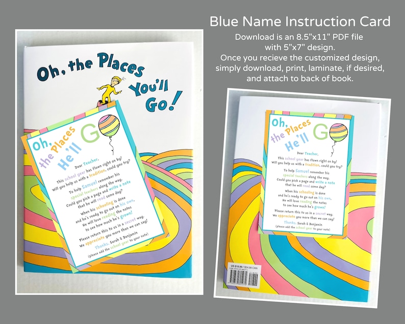 Oh the Places You'll Go Book Instruction Letter for Teachers Sign Book ...
