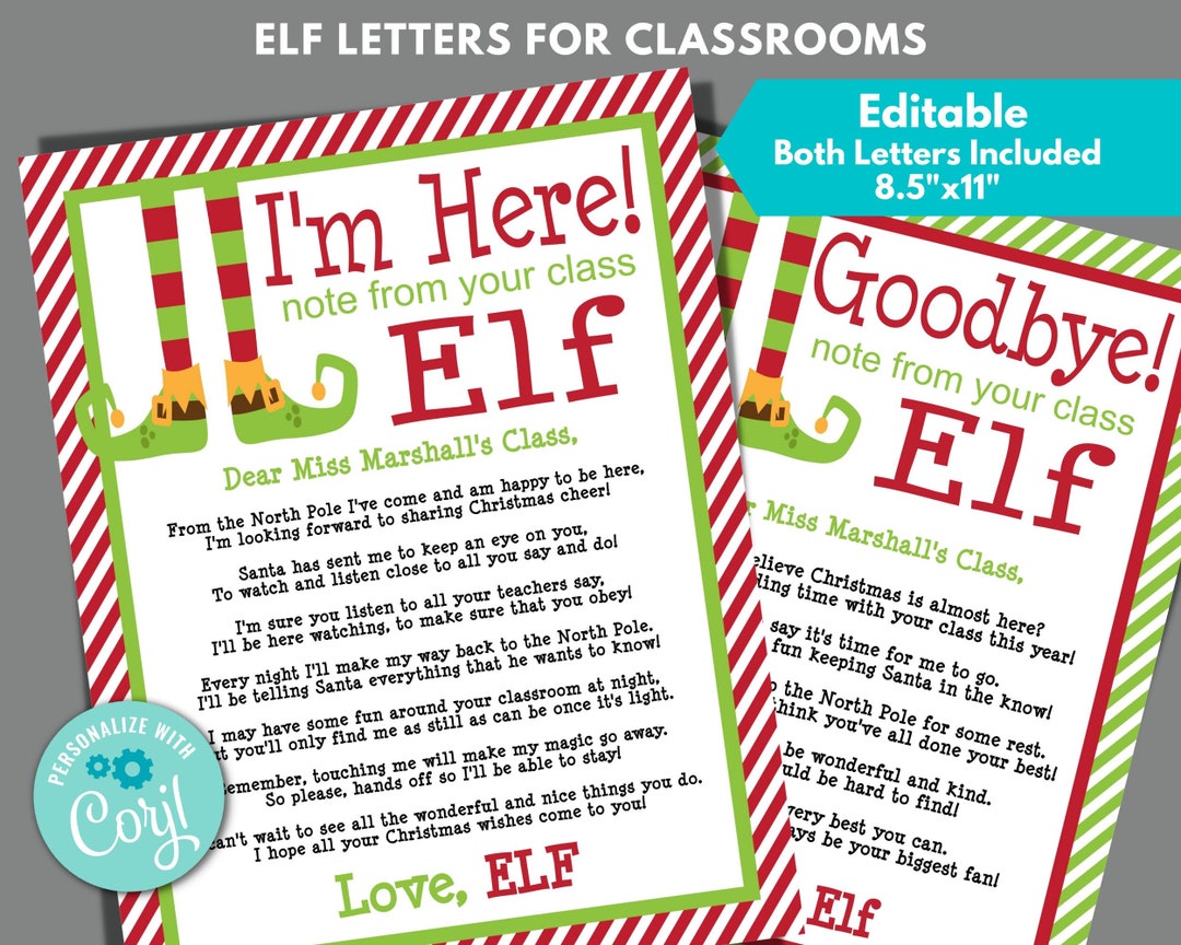 Christmas Elf Letter for Classroom Elf, Goodbye Letter to Edit ...