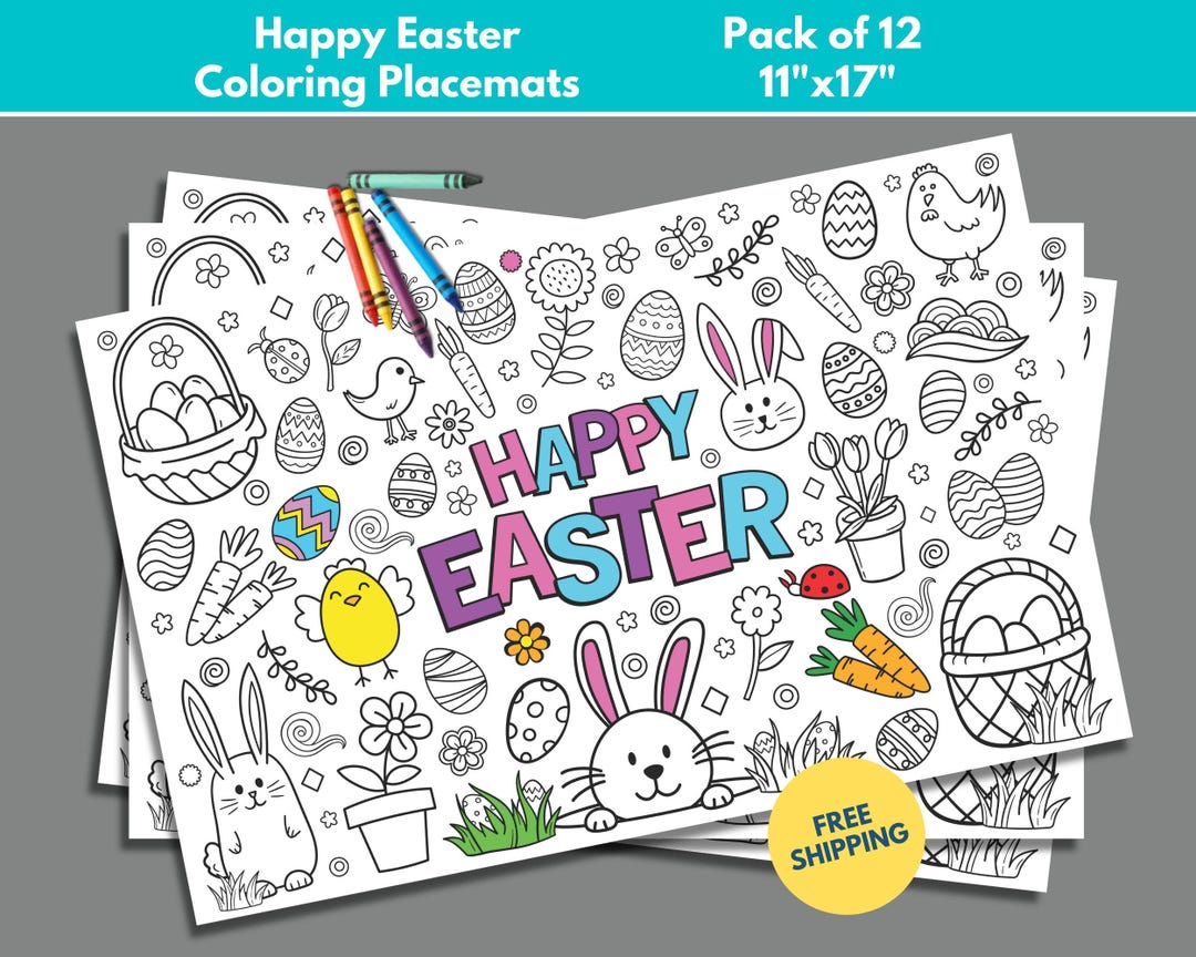 Easter Paper Placemats for Kids, SET of 12 Happy Easter Placemats ...