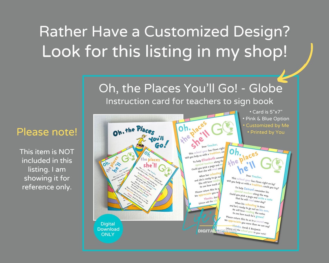 Oh the Places You'll Go Instruction Letter for Teachers to Sign Book ...