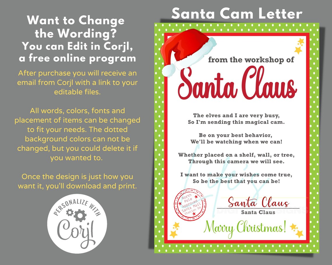 Santa Camera and Letter to Edit in Corjl, Download and Print, Christmas ...