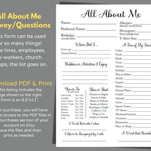 All About Me Survey to Download and Print, Coworker Questions, Employee ...