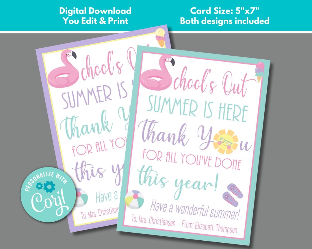 End of School Year Teacher Card to Edit Download and Print School's Out ...