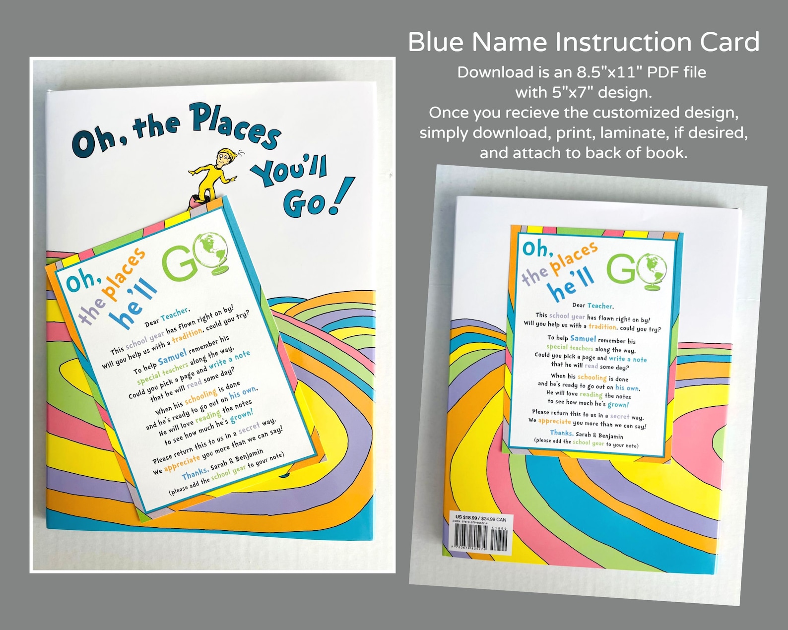Oh the Places You'll Go Book Letter Instructions for Teachers Sign Book ...
