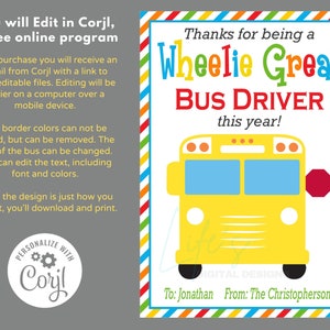 School Bus Driver Gift Card Holder & Card to Edit in Corjl, Download ...