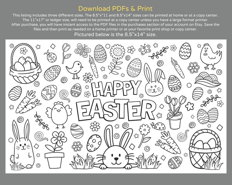 Happy Easter Coloring Placemats, Easter Bunny Placemat Printable ...